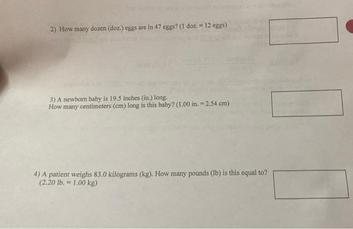 Solved 2) How many dozen (doz) eggs are in 47 eggs? ( 1 doz | Chegg.com