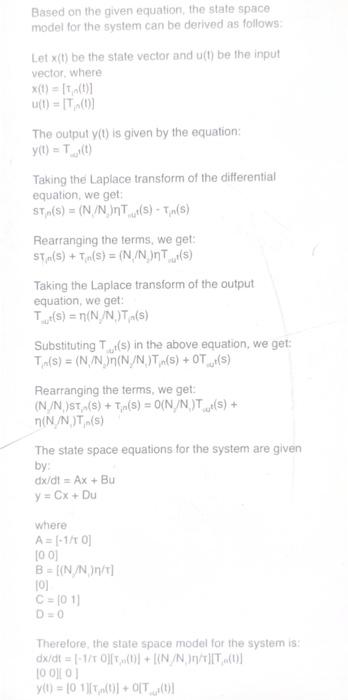 Solved x(t)=[Tn(t)]u(t)=[Tin(t)] The output y(t) is given by | Chegg.com