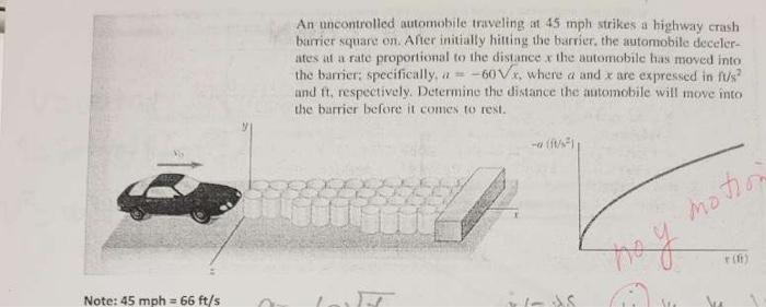 Solved An uncontrolled automobile traveling at 45mph strikes | Chegg.com