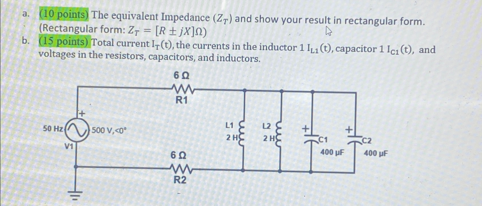 Solved Find voltages in the resistors capacitors and | Chegg.com