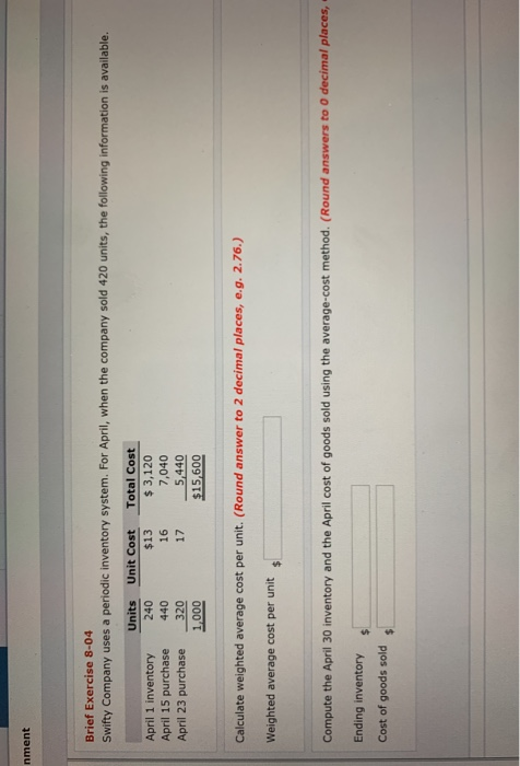 Solved nment Brief Exercise 8-04 Swifty Company uses a | Chegg.com