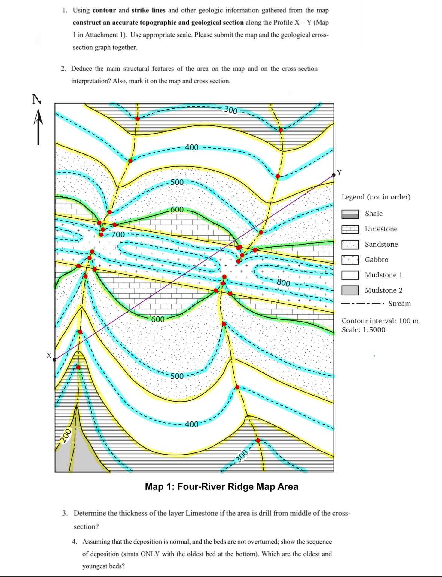 Solved Using contour and strike lines and other geologic | Chegg.com