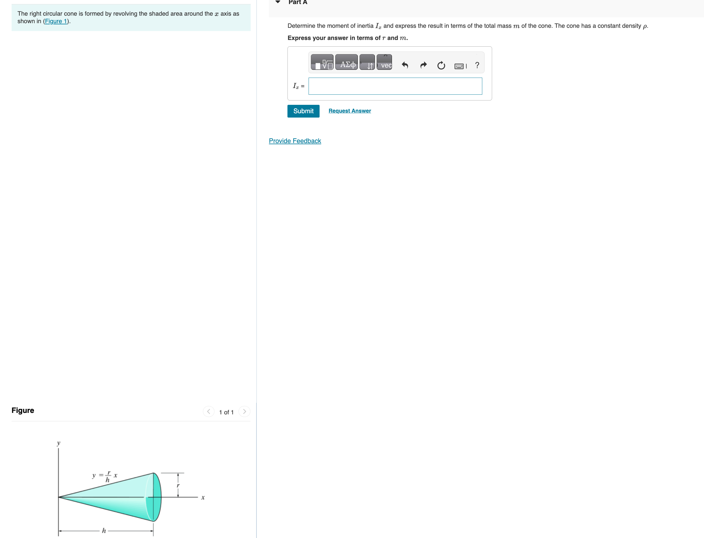 Solved The right circular cone is formed by revolving the | Chegg.com