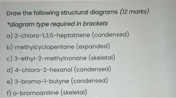 Solved Draw the following structural diagrams ( 12 marks) * | Chegg.com