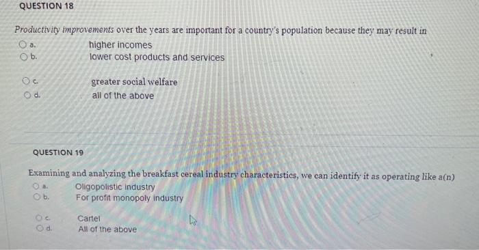 Solved Productivity improvements over the years are | Chegg.com