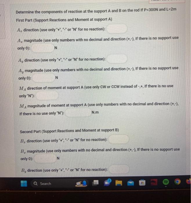 Solved Determine the components of reaction at the support A | Chegg.com