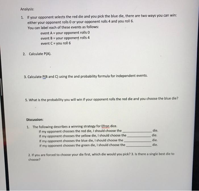 Solved Part 2: Efron Dice Efron Dice are four six-sided | Chegg.com