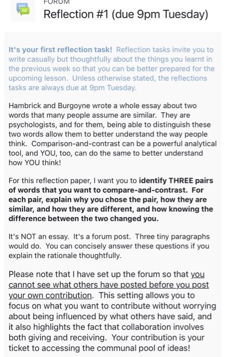 Solved Reflection \#1 (due 9pm Tuesday) It's your first | Chegg.com