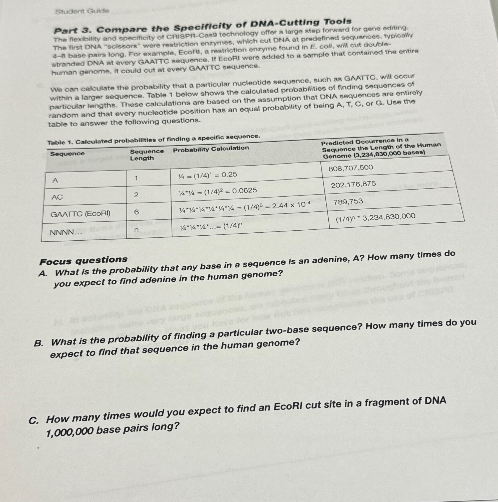 Solved Student GuidePart 3. ﻿Compare the Specificity of | Chegg.com