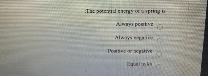 Solved The potential energy of a spring is Always positive | Chegg.com
