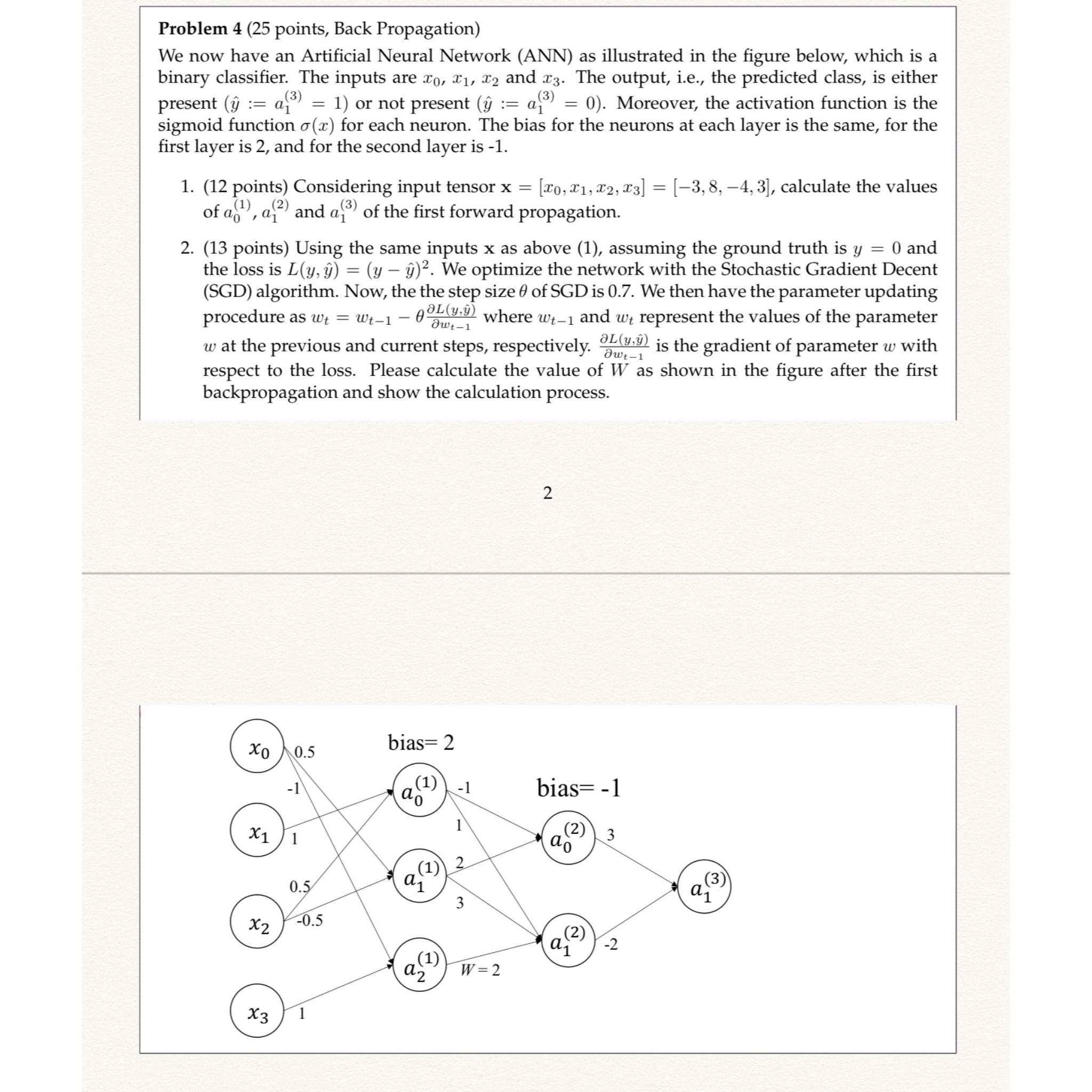 Solved Problem 4 (25 ﻿points, Back Propagation)We now have | Chegg.com