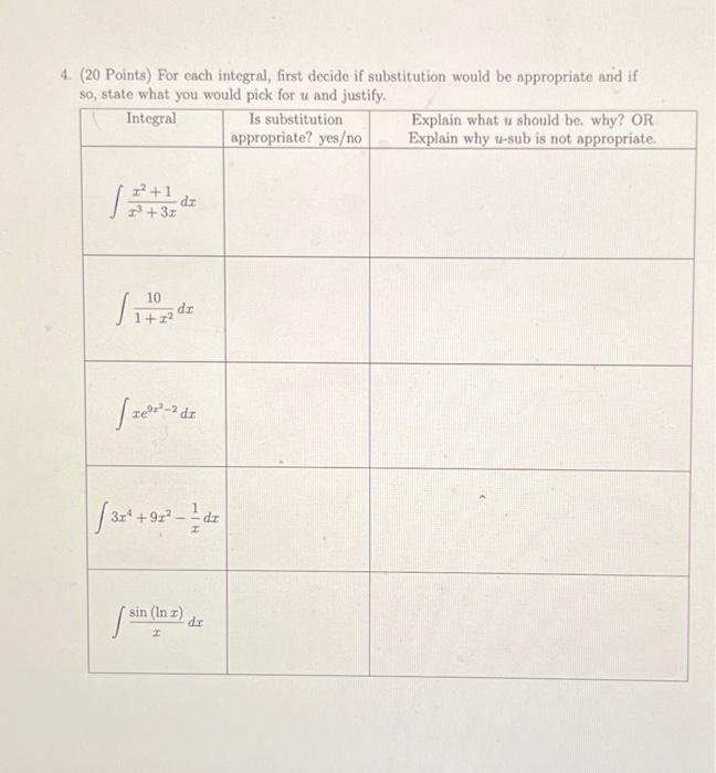 Solved 4. (20 Points) For each integral, first decide if | Chegg.com