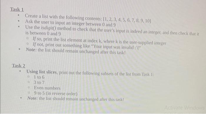 Solved Task 1 Create A List With The Following Contents