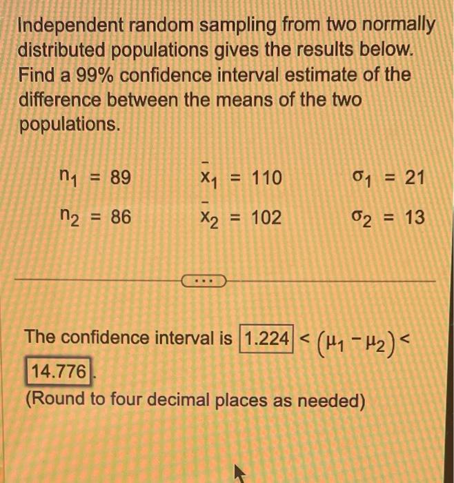 Solved Independent random sampling from two normally | Chegg.com