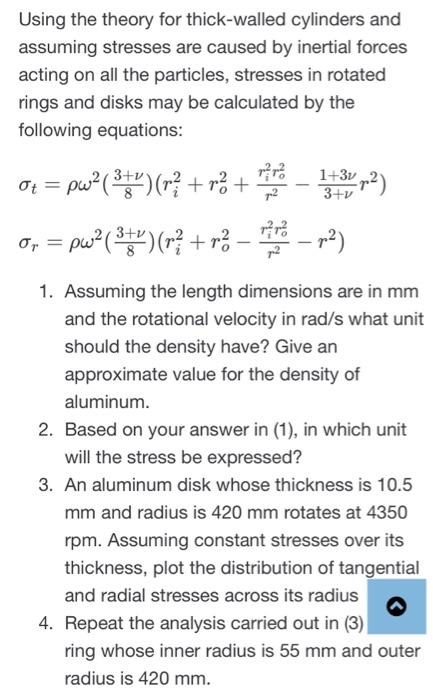 Solved Using the theory for thick-walled cylinders and | Chegg.com