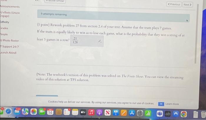 Solved Announcements U eTexts (Unizin Engage) Edfinity | Chegg.com