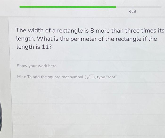 Solved The width of a rectangle is 8 more than three times | Chegg.com