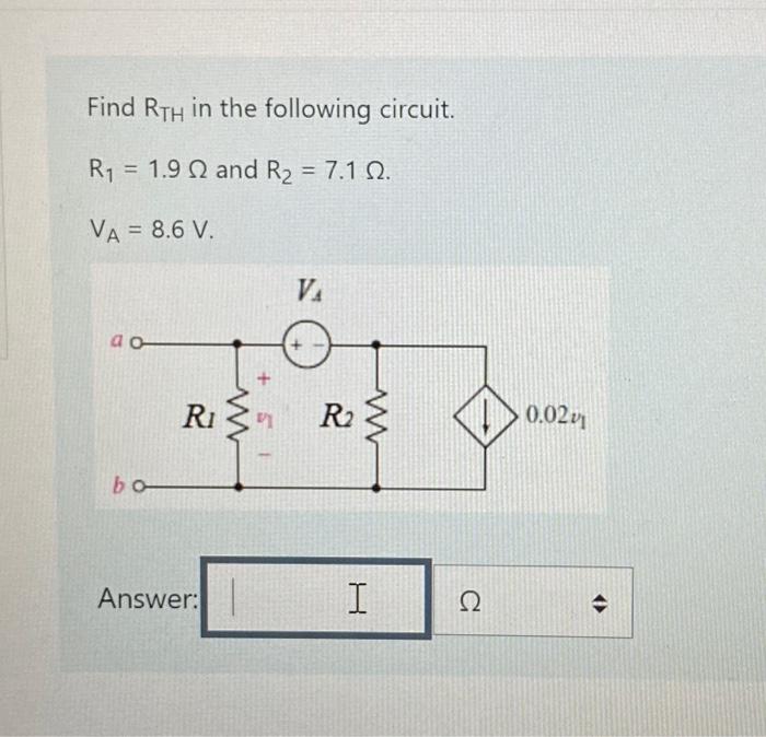 Find RTH in the following circuit. R1=1.9Ω and | Chegg.com