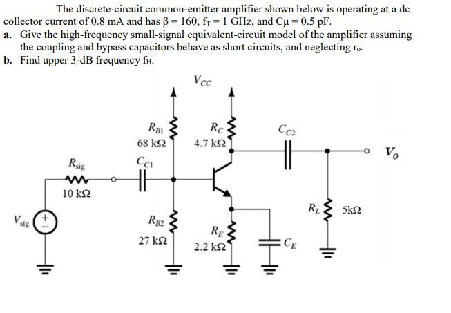 Solved The discrete-circuit common-emitter amplifier shown | Chegg.com