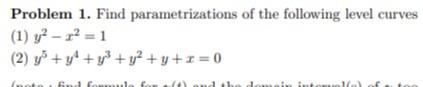 Solved Problem 1. Find parametrizations of the following | Chegg.com