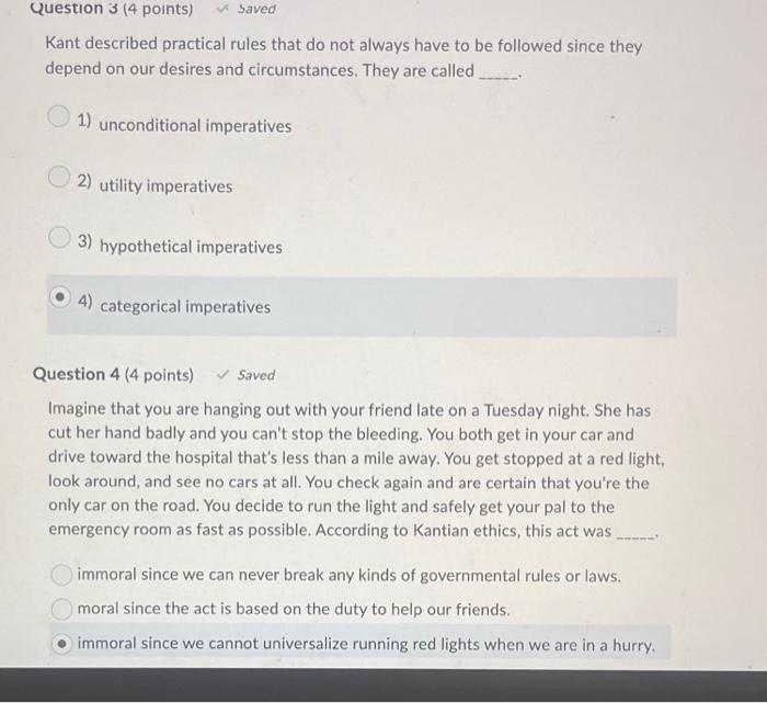 Kant described practical rules that do not always | Chegg.com