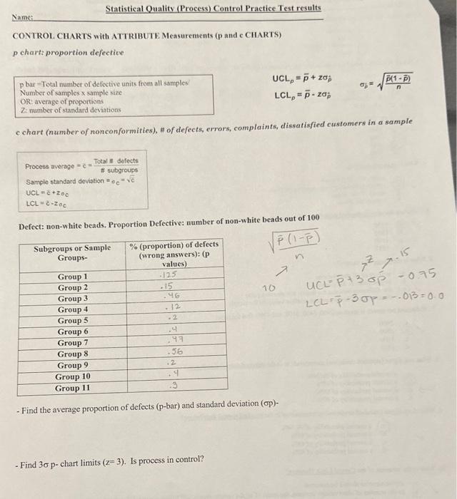 Solved CONTROL CHARTS with ATTRIBUTE Measurements (p and c | Chegg.com
