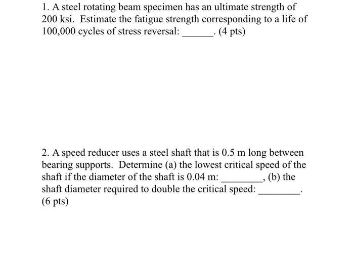 Solved 1. A steel rotating beam specimen has an ultimate | Chegg.com