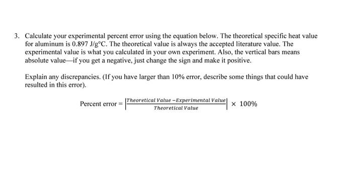3. Calculate your experimental percent error using | Chegg.com