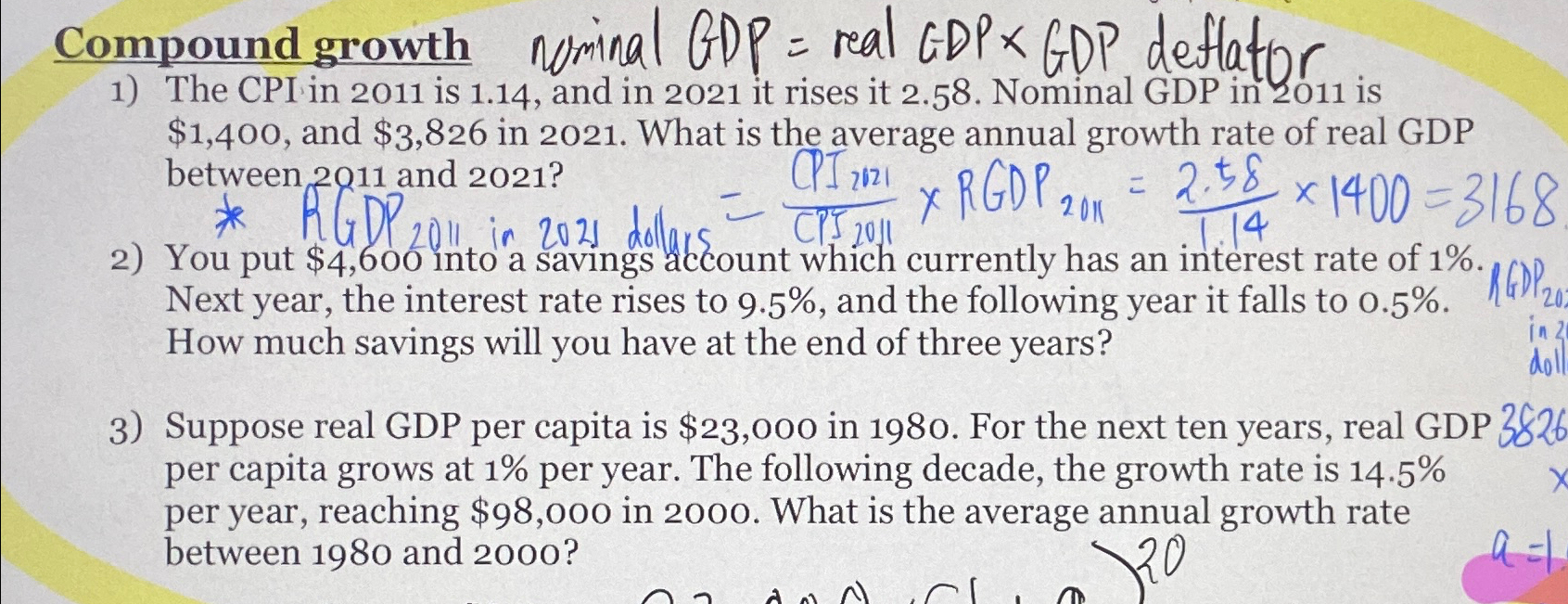 Compound growth nominal GDP= ﻿real GDP ×GDP | Chegg.com