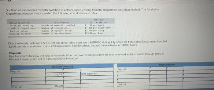 Solved Southwest Components recently switched to activity | Chegg.com