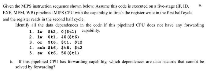 Solved Given The Mips Instruction Sequence Shown Below 