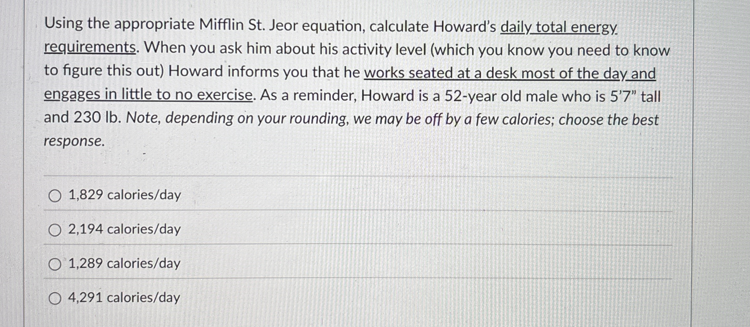 Solved Using the appropriate Mifflin St. ﻿Jeor equation, | Chegg.com
