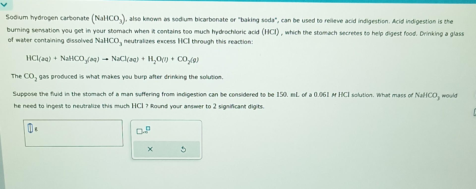 Solved Sodium hydrogen carbonate (NaHCO3), also known as | Chegg.com