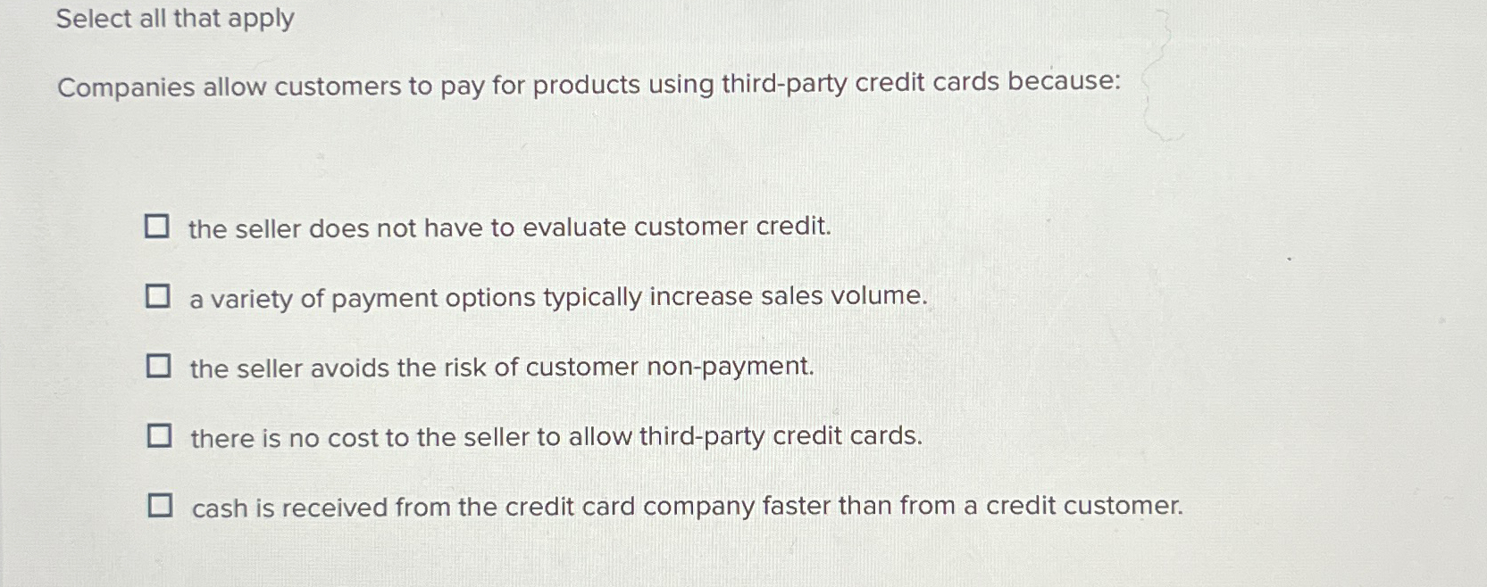 Solved Select all that applyCompanies allow customers to pay | Chegg.com