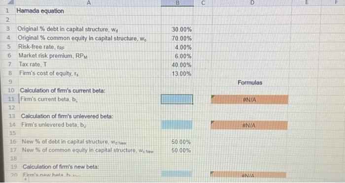 Solved Excel Online Structured Activity: Hamada equation | Chegg.com