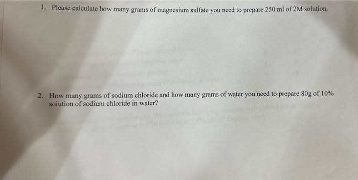 Solved 1. Please calculate how many grams of magnesium | Chegg.com
