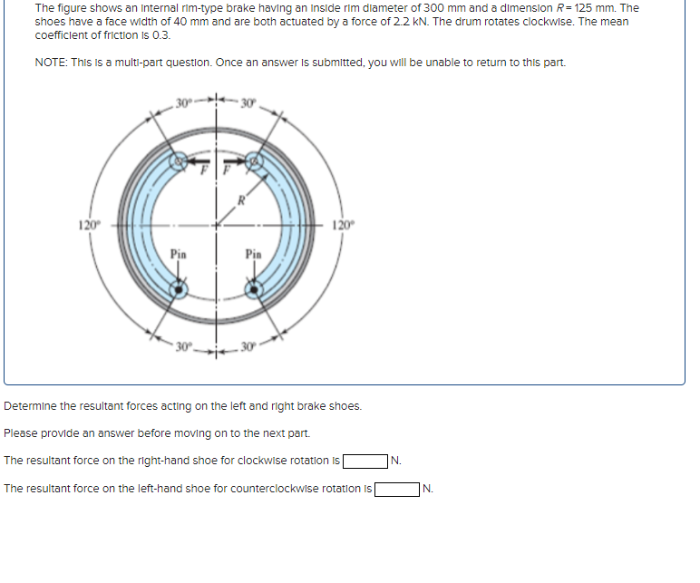 Solved The figure shows an internal rim-type brake having an | Chegg.com