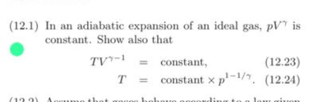 Solved (12.1) ﻿In an adiabatic expansion of an ideal gas, | Chegg.com