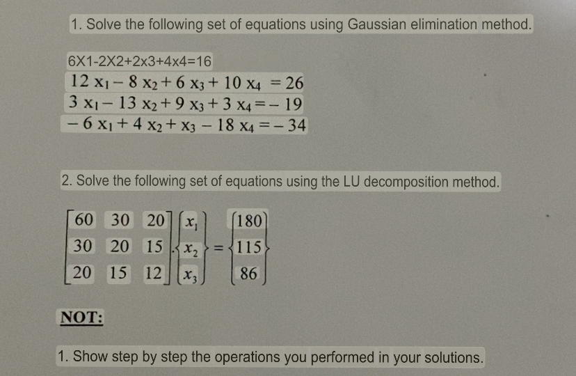 Solved Solve the following set of equations using Gaussian | Chegg.com