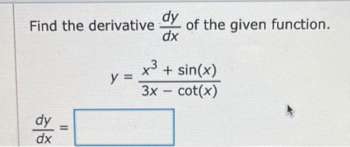 Solved Find the derivative dxdy of the given function. | Chegg.com