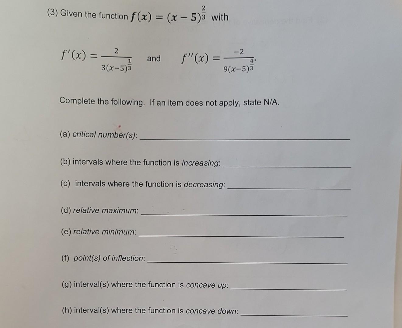 Solved (3) Given the function f(x)=(x−5)32 with | Chegg.com