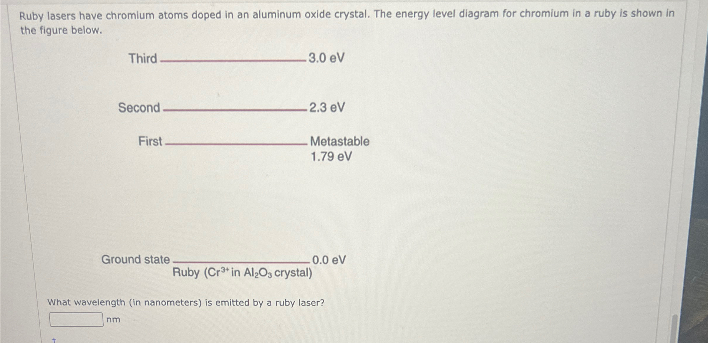 Solved Ruby lasers have chromium atoms doped in an aluminum | Chegg.com