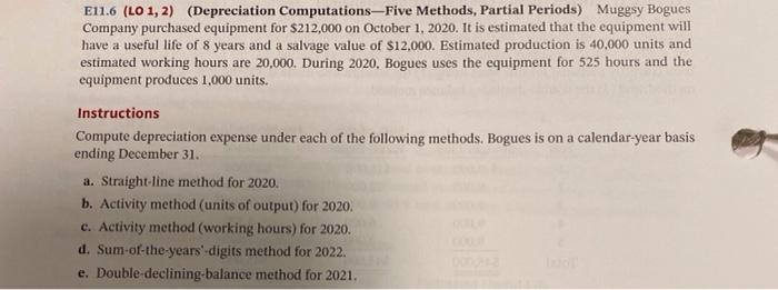 Solved E11.6 (L01, 2) (Depreciation Computations-Five | Chegg.com