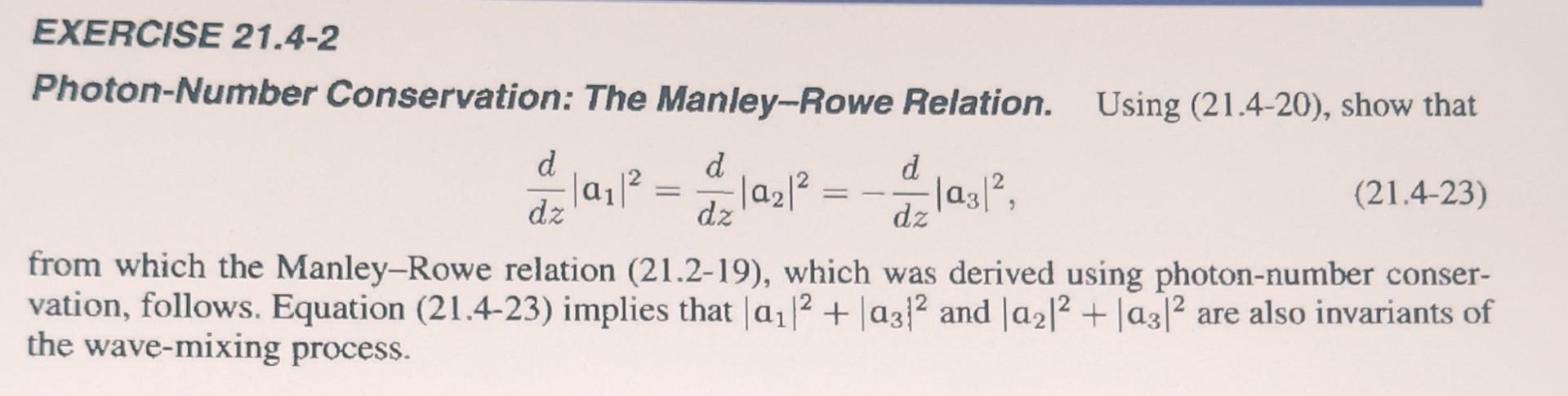 Solved EXERCISE 21.4-2 Photon-Number Conservation: The | Chegg.com