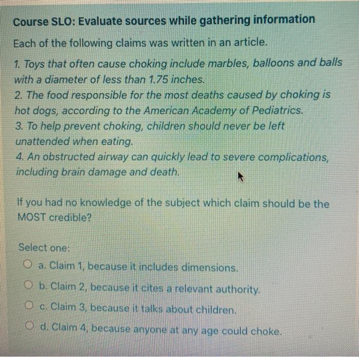 Solved Course SLO: Evaluate sources while gathering | Chegg.com