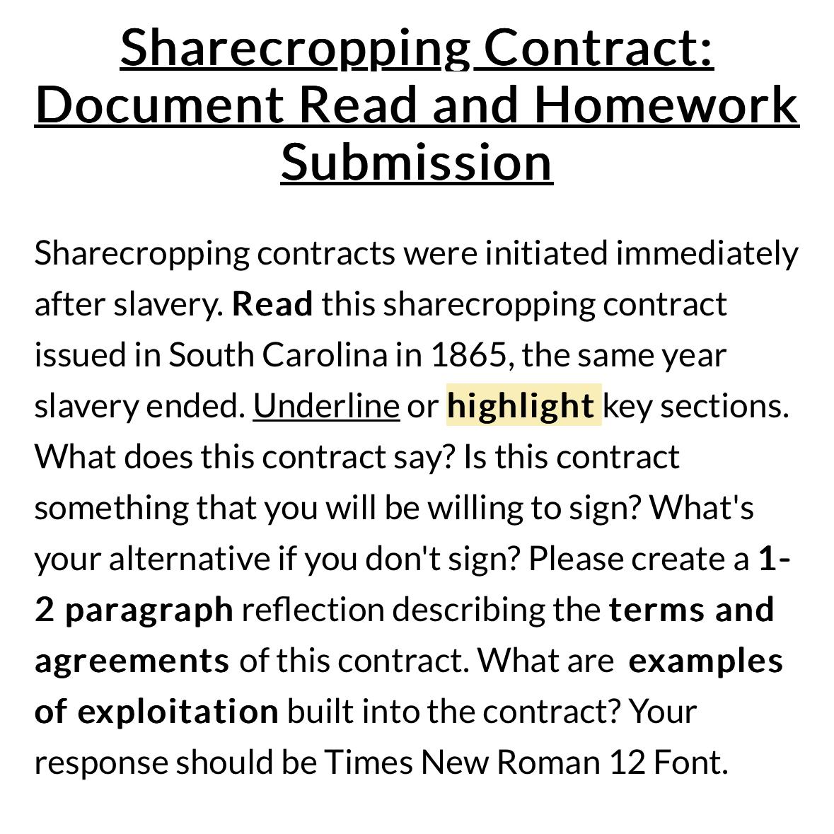 Solved Sharecropping Contract: Document Read and Homework | Chegg.com