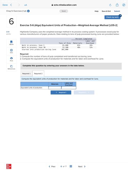 Solved Exercise 5-6 (Algo) Equivalent Units of | Chegg.com
