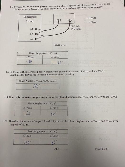 1.6. If VL142 is the reference phasor, measure the | Chegg.com