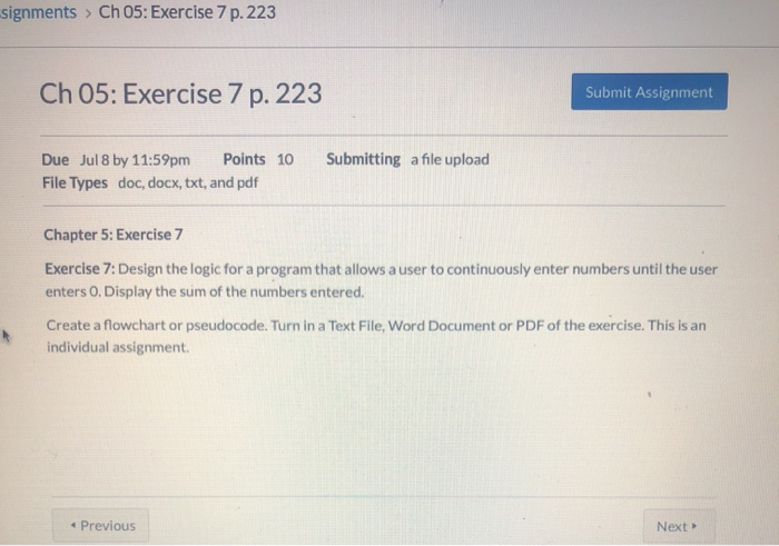 Solved Ch 07: Exercise 2 p. 317 Submit Assignment Submitting | Chegg.com
