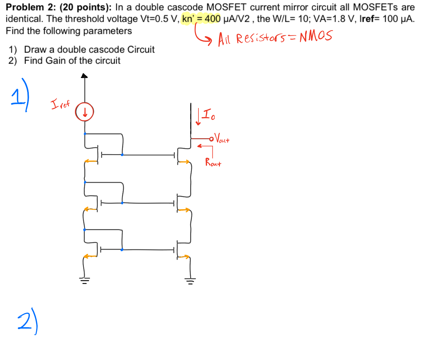 Solved by an EXPERT Problem 2: (20 ﻿points): In a double cascode MOSFET | Chegg.com